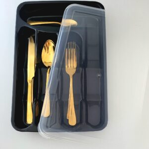 Utensil and Silverware Organizer tray for drawer with cover -Cutlery Flatware Organizer with lid - for kitchen drawer, BBQ, picnic, Covered flatware tray,5 Compartments - Plastic (BLACK)