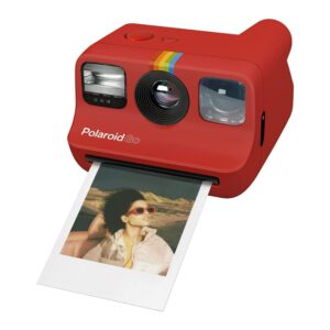 Polaroid GO Instant Mini Self-Timer Portable Camera (Red) Bundle with GO Color Film - 5 Twin Packs, and Instax Film Kit with 3 Magnetic and 10 Hanging Frames and Storage Box (7 Items)