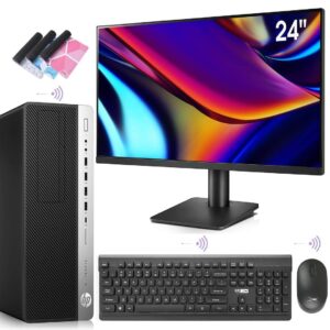 hp desktop computer elitedesk 800 g3 sff pc,i5 small form factor business desk top,24'fhd monitor,16gb ram 256gb nvme m.2 ssd + 500gb hdd,wifi,bt,hdmi,dp,dvd,wireless k&m + tjj mouse pad(renewed)