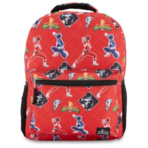 power rangers classic allover backpack - red, pink, black, green yellow and green ranger - official power rangers school bookbag (red)