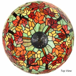 Bieye L10841 Maple Tree Leaves Tiffany Style Stained Glass Floor Lamp with 18 inches Wide Lampshade, Owl Side Lamp, 4-Light, 65 inches Tall