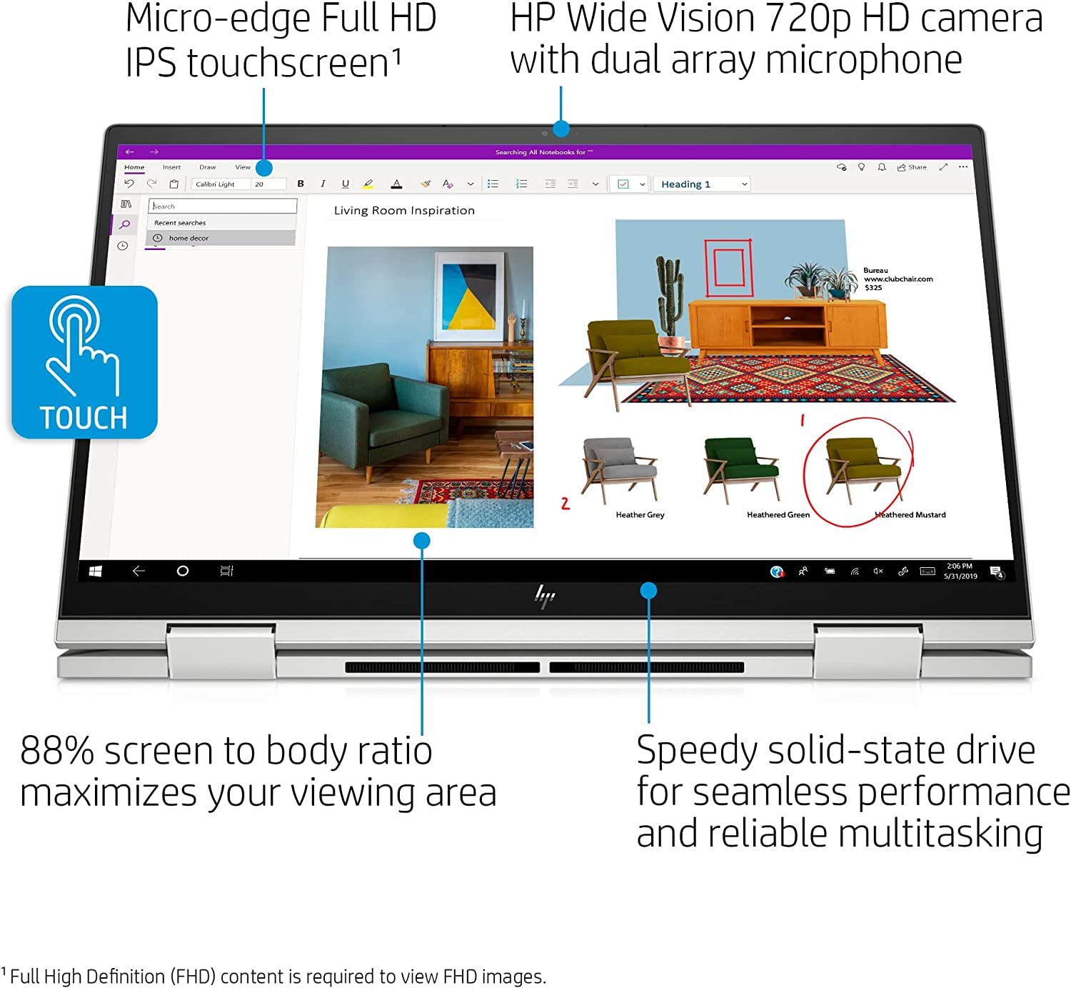 HP Envy x360 2-in-1 15.6" FHD Touchscreen Laptop, Intel Core i5-1135G7, 32GB RAM 1TB SSD, Wi-Fi, Bluetooth, HDMI, Webcam, Backlit Keyboard, Fingerprint Reader, Windows 11 Home, Natural Silver