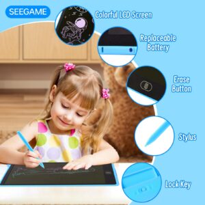 SEEGAEM LCD Writing Tablet for Kids, 12 inch Colorful Electronic Drawing Pads, Erasable Reusable Learning Tablet Toddler Doodle Board, Educational Learning Toy for 3-8 Years Old, Kids Gifts(Blue)