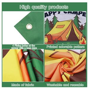 Roetyce Camping Themed Party Decorations Happy Camper Banner Backdrop 5.9 x 3.6 Ft, Outdoor/Indoor Family Camp Gatherings Decor Forest Campfire Photo Background Camping Birthday Party Supplies