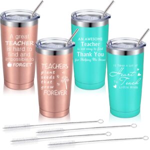 patelai teacher appreciation gifts 20 oz teacher travel mug thank you teacher gifts bulk teacher tumblers with lids straws and brushes graduation gifts for women men(rose gold, mint, 4 pcs)