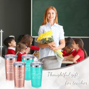 Patelai Teacher Appreciation Gifts 20 oz Teacher Travel Mug Thank You Teacher Gifts Bulk Teacher Tumblers with Lids Straws and Brushes Graduation Gifts for Women Men(Rose Gold, Mint, 4 Pcs)