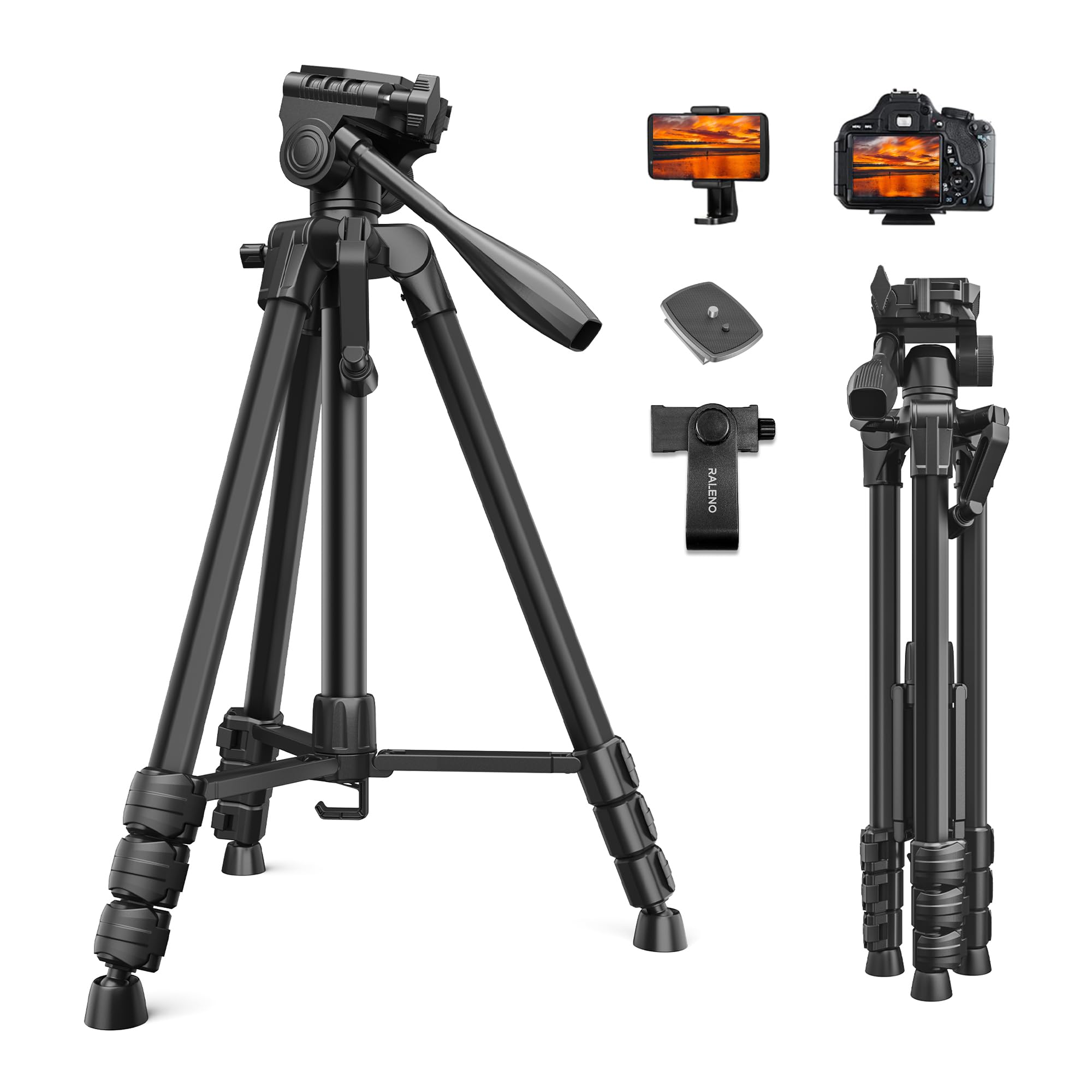 RALENO 60-Inch Tripod for Camera, Photography Video Tripod with Holder & Bag, Compact Lightweight Tripod for iPhone