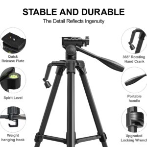 RALENO 60-Inch Tripod for Camera, Photography Video Tripod with Holder & Bag, Compact Lightweight Tripod for iPhone