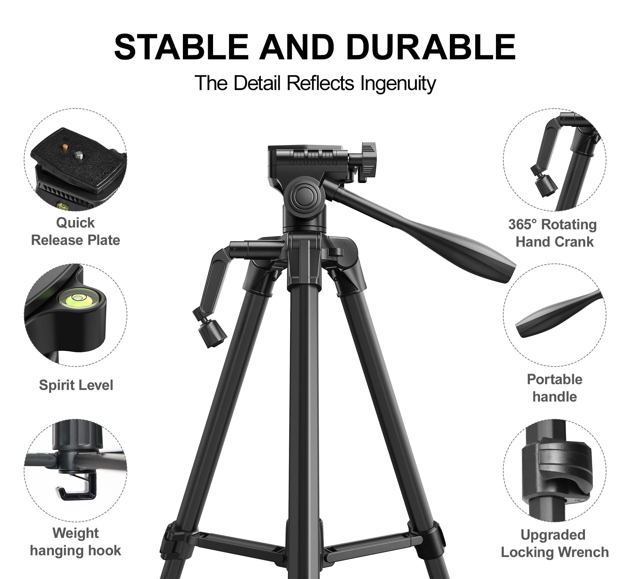 RALENO 60-Inch Tripod for Camera, Photography Video Tripod with Holder & Bag, Compact Lightweight Tripod for iPhone