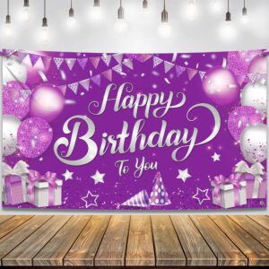 katchon, purple happy birthday banner - xtralarge, 72x44 inch | purple happy birthday banner decor | birthday banner purple for happy birthday decorations | happy birthday purple banner decorations