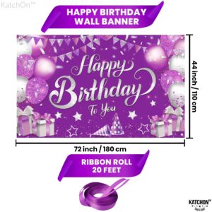 KatchOn, Purple Happy Birthday Banner - XtraLarge, 72x44 Inch | Purple Happy Birthday Banner Decor | Birthday Banner Purple for Happy Birthday Decorations | Happy Birthday Purple Banner Decorations