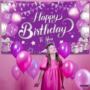 KatchOn, Purple Happy Birthday Banner - XtraLarge, 72x44 Inch | Purple Happy Birthday Banner Decor | Birthday Banner Purple for Happy Birthday Decorations | Happy Birthday Purple Banner Decorations