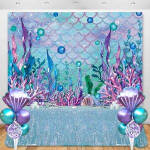 Sensfun Under The Sea Baby Shower Backdrop Purple Blue Seaweed Glitter Scales Underwater Photography Backgrpund Mermaid Birthday Decorations Party Cake Table Banner Photoshoot Vinyl Prop 7x5ft