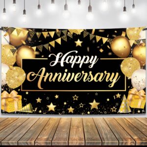 katchon, happy anniversary banner black and gold - xtralarge, 72x44 inch | happy anniversary decorations for party, happy anniversary backdrop | happy anniversary sign, wedding anniversary decorations