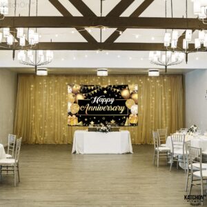 KatchOn, Happy Anniversary Banner Black and Gold - XtraLarge, 72x44 Inch | Happy Anniversary Decorations for Party, Happy Anniversary Backdrop | Happy Anniversary Sign, Wedding Anniversary Decorations