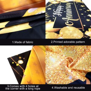 KatchOn, Happy Anniversary Banner Black and Gold - XtraLarge, 72x44 Inch | Happy Anniversary Decorations for Party, Happy Anniversary Backdrop | Happy Anniversary Sign, Wedding Anniversary Decorations