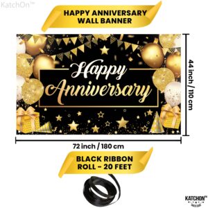 KatchOn, Happy Anniversary Banner Black and Gold - XtraLarge, 72x44 Inch | Happy Anniversary Decorations for Party, Happy Anniversary Backdrop | Happy Anniversary Sign, Wedding Anniversary Decorations