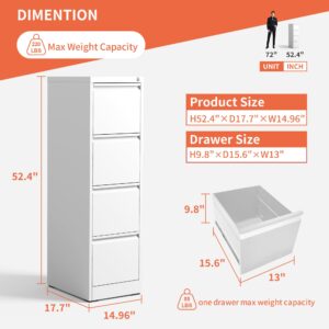 IKIMI 4 Drawer File Cabinet,Metal Filing Cabinets with Lock,White Vertical File Cabinet for Home Office,Heavy Duty Metal Storage Cabinet for A4/Letter/Legal Size File,Assembly Required