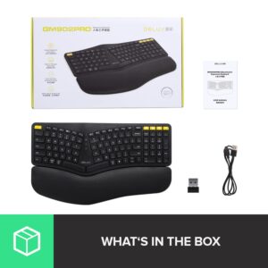 DeLUX Upgraded Ergonomic Wireless Ergo Split Keyboard with Backlit, 2.4G and Bluetooth, Scissor Switch and Palm Rest for Natural Typing, Compatible with Windows and Mac OS (GM902Pro-Black)