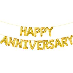 katchon, gold happy anniversary balloons letters - huge, 16 inch | gold happy anniversary banner for happy anniversary decorations | gold happy anniversary sign for anniversary party decorations