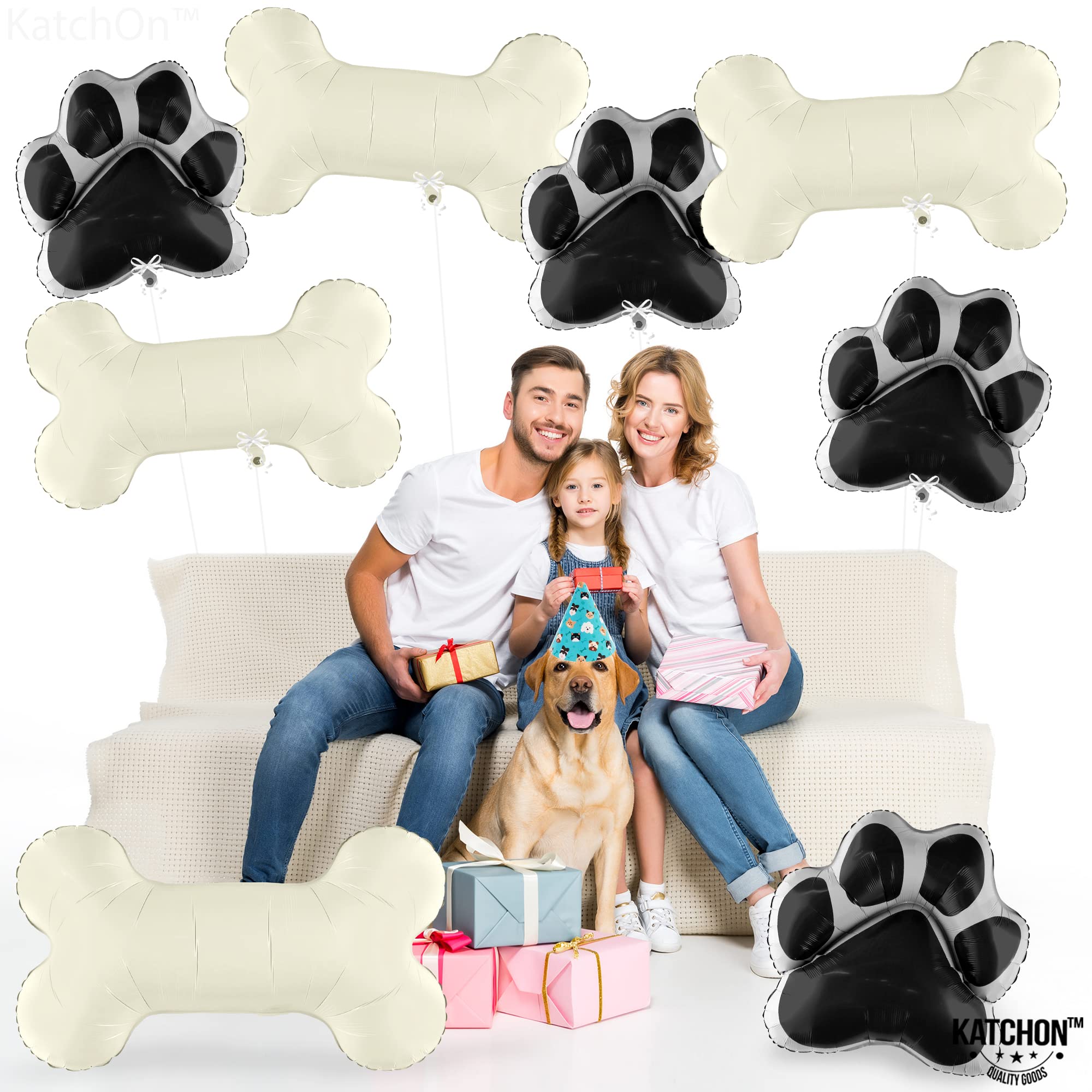 KatchOn, Black Dog Bone Balloon - 29 Inch, Pack of 8 | Dog Balloons for Birthday Party, Paw Print Balloons | Dog Party Decorations, Paw Balloons | Paw Party Balloons, Lets Pawty Birthday Decorations