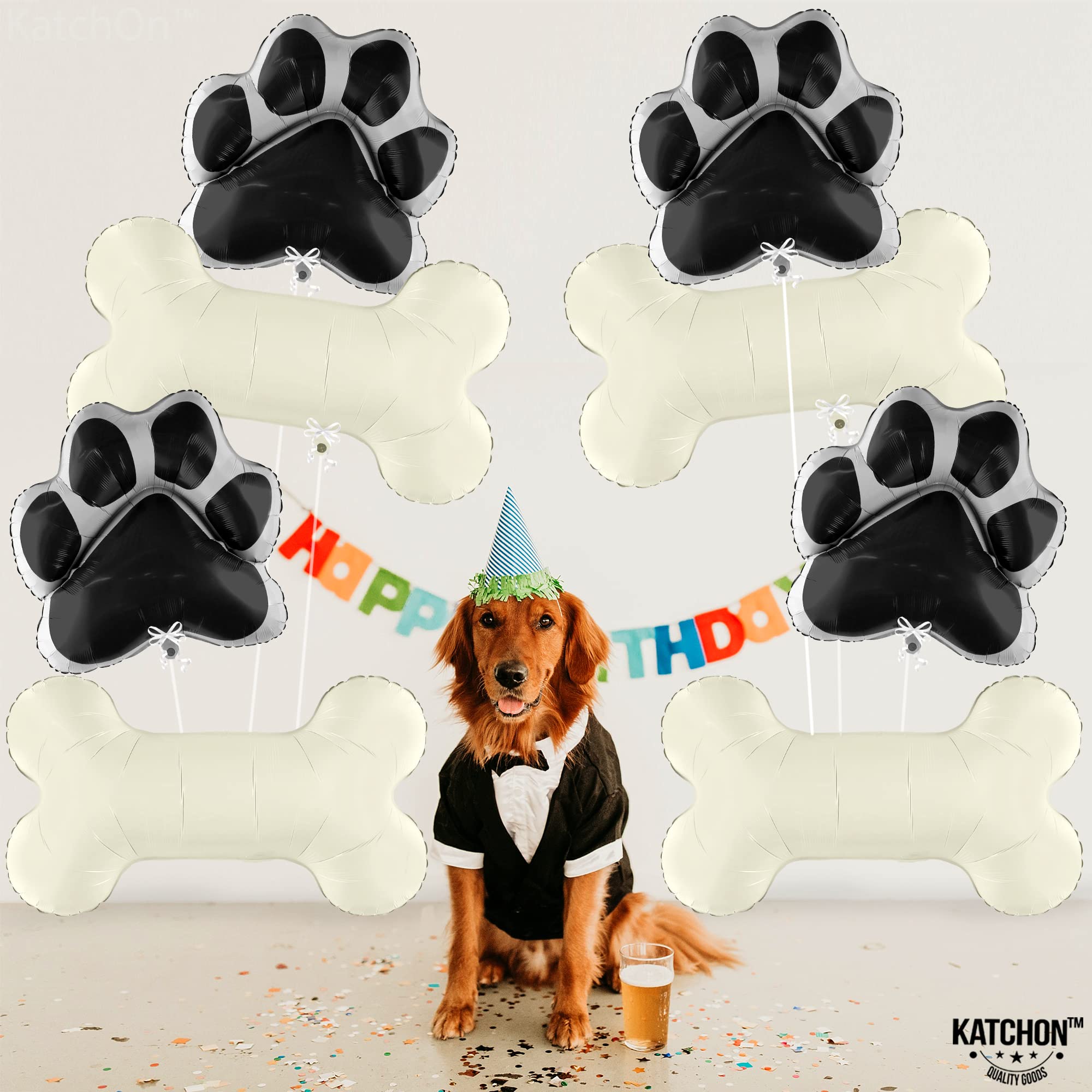 KatchOn, Black Dog Bone Balloon - 29 Inch, Pack of 8 | Dog Balloons for Birthday Party, Paw Print Balloons | Dog Party Decorations, Paw Balloons | Paw Party Balloons, Lets Pawty Birthday Decorations