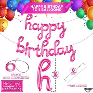 KatchOn, Pink Happy Birthday Balloon Banner - 16 Inch | Happy Birthday Balloons Letters, Hot Pink Birthday Decorations | Hot Pink Happy Birthday Banner, Pink Party Decorations | Pink Birthday Banner