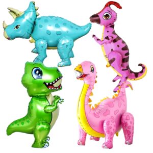 katchon, 4pcs large pink dinosaur balloons for birthday party & baby shower - 3d design, light blue, premium foil, set of 4, girl