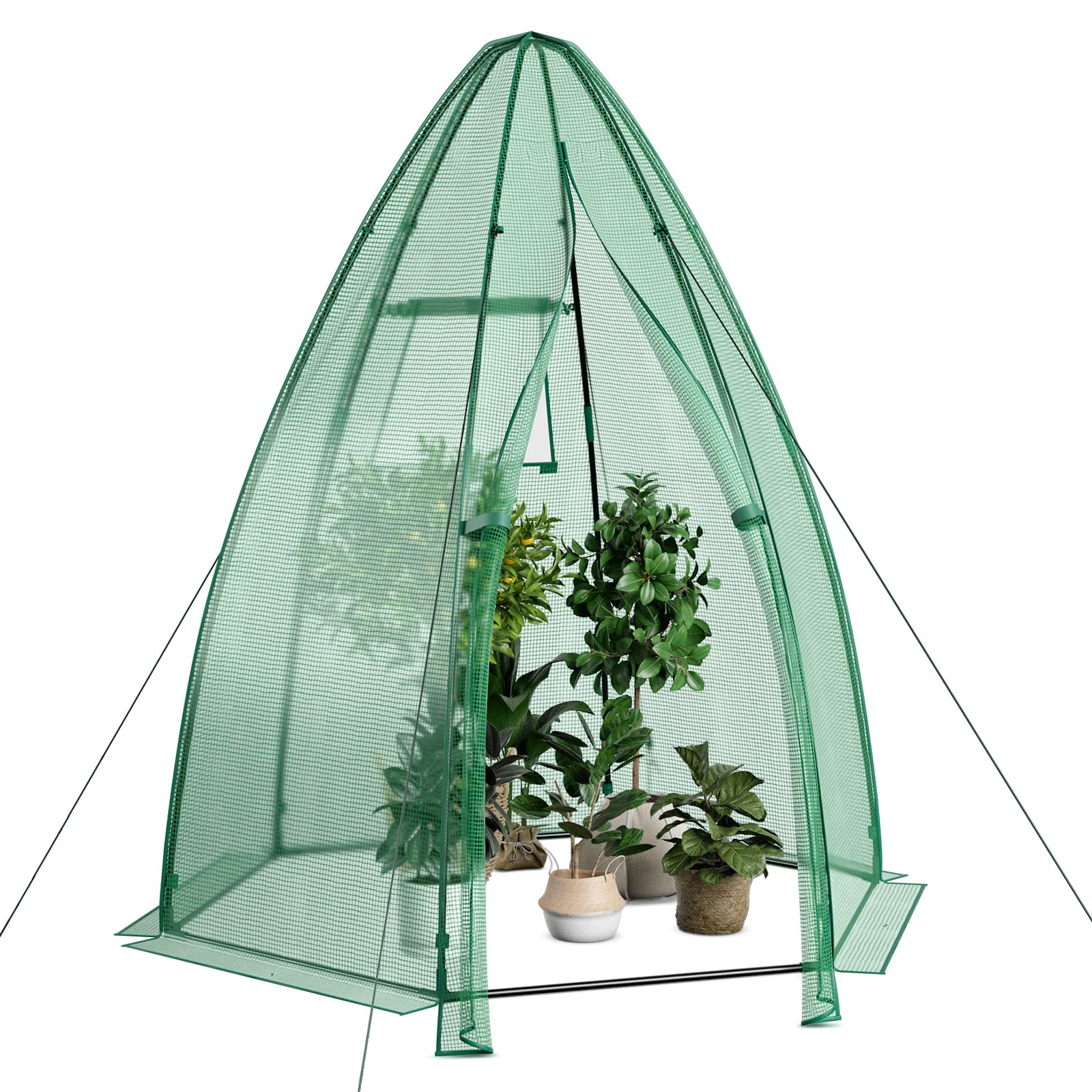 Safstar Portable Mini Greenhouse, Garden Greenhouse W/ All-Weather PE Cover, Roll-up Door, Mesh Window, Outdoor Plant Greenhouse for Cold & Frost Protection, Garden Tent for Pot Plant, 63" x 63" x 72"