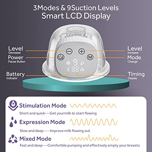 KidzPros Wearable Breast Pump, Hands Free Breast Pump, Portable Electric Breast Pump, 3 Modes & 9 Levels, LCD Touch Screen Display, Wearable Milk Extractor, BPA Free Breastfeeding (1pc)