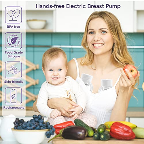 KidzPros Wearable Breast Pump, Hands Free Breast Pump, Portable Electric Breast Pump, 3 Modes & 9 Levels, LCD Touch Screen Display, Wearable Milk Extractor, BPA Free Breastfeeding (1pc)