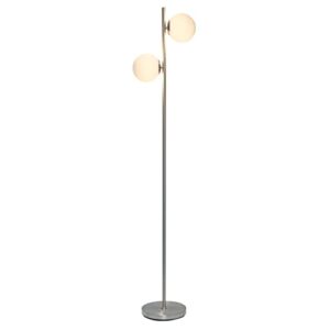 Simple Designs LF1044-BSN 66" Tall Mid Century Modern Standing Tree Floor Lamp w Dual White Glass Globe Shade for Study, Living Room, Bedroom, Entryway, Brushed Nickel