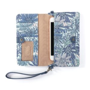 Sakroots Corin Smartphone Flap Crossbody in Eco-Twill, Denim Flower Garden