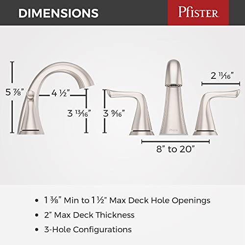 Pfister Willa Bathroom Sink Faucet, 8-Inch Widespread, 2-Handle, 3-Hole, Spot Defense Brushed Nickel Finish, LF049MALGS