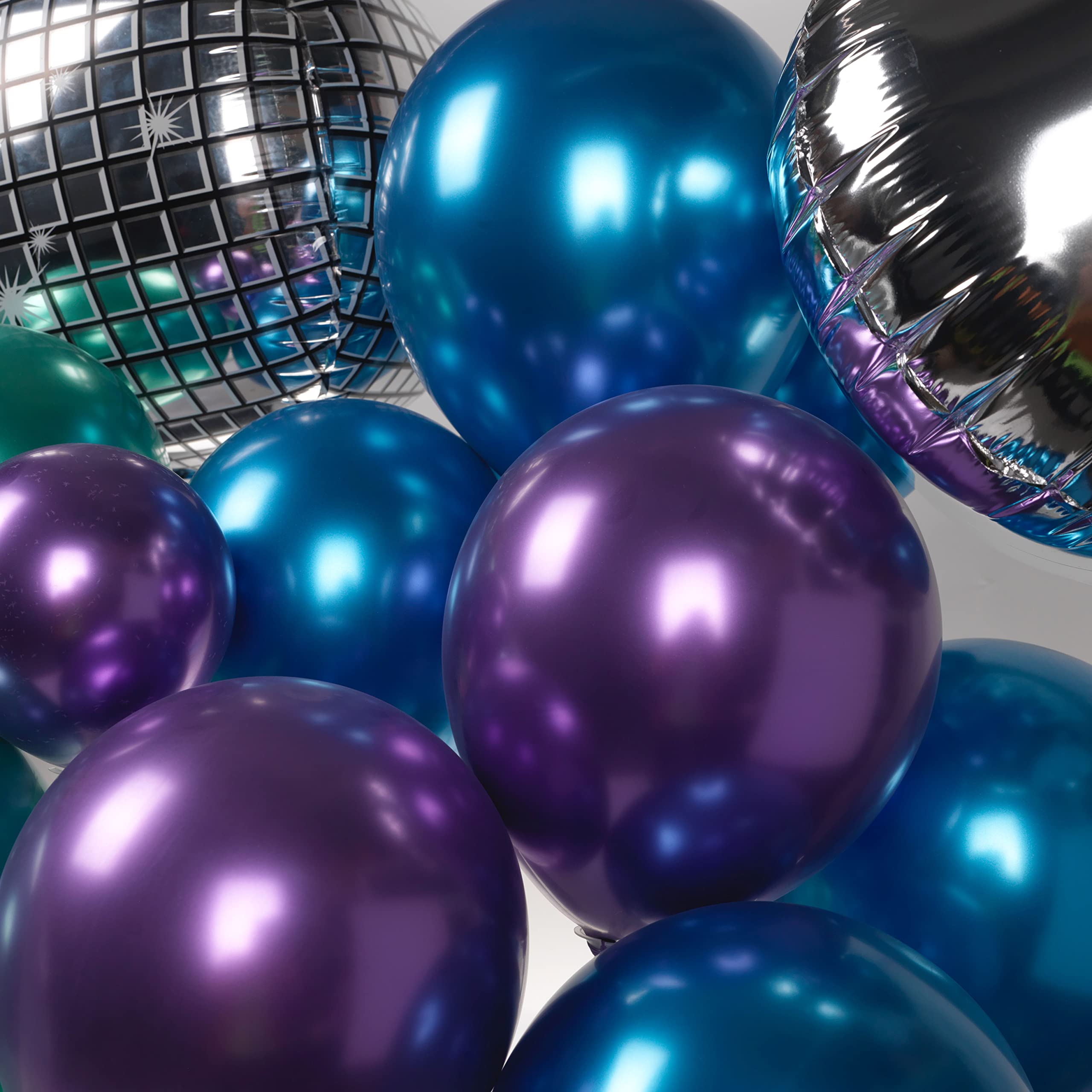 Metallic Balloon garland kit 135Pcs Disco Party decorations with Chrome Blue Red Purple Silver Disco ball balloons for 80s 90s Themed Birthday graduation 2024 new year Party eve Decorations