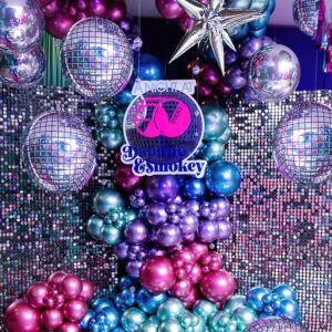 Metallic Balloon garland kit 135Pcs Disco Party decorations with Chrome Blue Red Purple Silver Disco ball balloons for 80s 90s Themed Birthday graduation 2024 new year Party eve Decorations