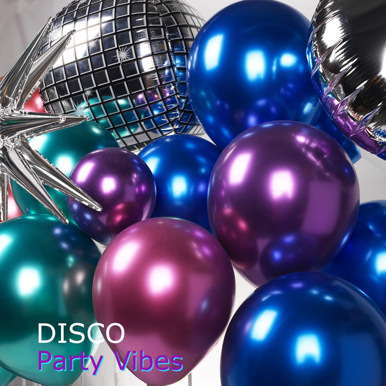 Metallic Balloon garland kit 135Pcs Disco Party decorations with Chrome Blue Red Purple Silver Disco ball balloons for 80s 90s Themed Birthday graduation 2024 new year Party eve Decorations