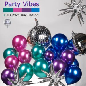 Metallic Balloon garland kit 135Pcs Disco Party decorations with Chrome Blue Red Purple Silver Disco ball balloons for 80s 90s Themed Birthday graduation 2024 new year Party eve Decorations