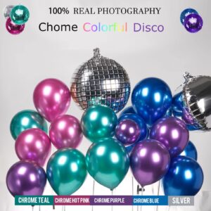 Metallic Balloon garland kit 135Pcs Disco Party decorations with Chrome Blue Red Purple Silver Disco ball balloons for 80s 90s Themed Birthday graduation 2024 new year Party eve Decorations