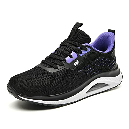 AUPERF Women's Platform Air Walking Shoes Orthotic Arch Support Non Slip Wedge Tennis Sneakers Pain Relief Casual Work Shoe Black Purple Size 7.5