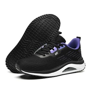 AUPERF Women's Platform Air Walking Shoes Orthotic Arch Support Non Slip Wedge Tennis Sneakers Pain Relief Casual Work Shoe Black Purple Size 7.5