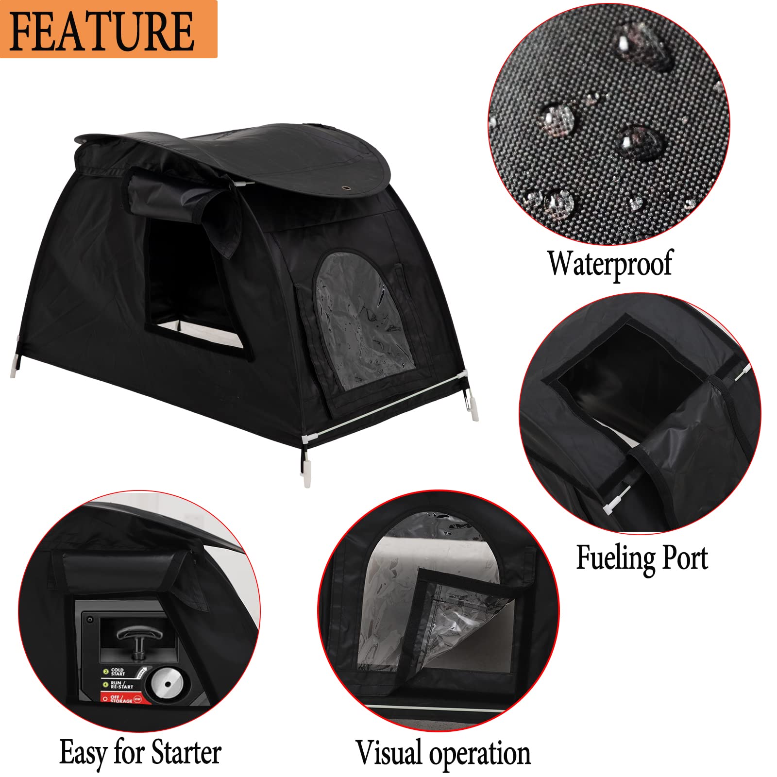 Softclub Small Inverter Generator Cover While Running, Portable Waterproof Generator Shed Cover，Outdoor Generator Tent Cover for Rain, Fit Most 1000-5500 Watt Inverter Generators, Black