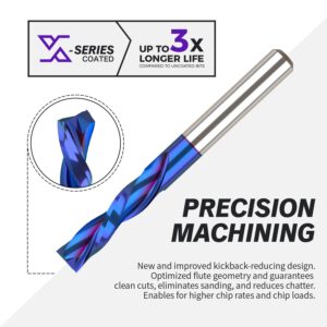 ZahyoX 1/4 Inch Shank Downcut Spiral Router Bit, Nano Coated Solid Carbide Straight CNC End Mill for Wood, 1/4 Dia x 1 CL x 2-1/2 OVL