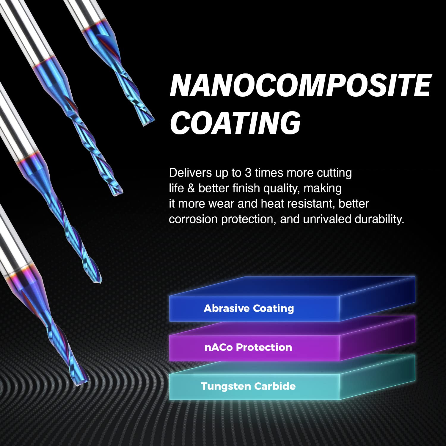 ZahyoX Upcut Spiral CNC Bit, Nano Coated Solid Carbide Straight Router Bit, 1/8" Cutting Dia, 1/4" Shank, 7/8" Cutting Length, 2-1/2" Overall Length, CNC Router Bits, CNC End Mill