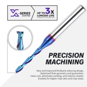 ZahyoX Upcut Spiral CNC Bit, Nano Coated Solid Carbide Straight Router Bit, 1/8" Cutting Dia, 1/4" Shank, 7/8" Cutting Length, 2-1/2" Overall Length, CNC Router Bits, CNC End Mill