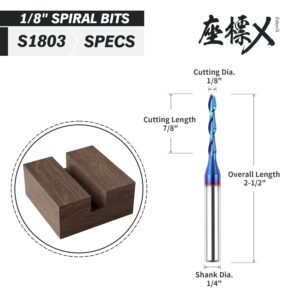 ZahyoX Upcut Spiral CNC Bit, Nano Coated Solid Carbide Straight Router Bit, 1/8" Cutting Dia, 1/4" Shank, 7/8" Cutting Length, 2-1/2" Overall Length, CNC Router Bits, CNC End Mill