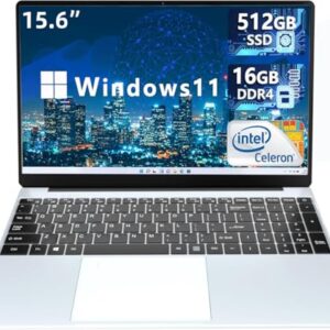 KUU Laptop Computer, 16 GB RAM 512GB SSD Gaming Laptop, Intel Celeron N5095, 15.6 Inch Laptop, Windows 11 Pro, 2.4G+5G WiFi, Webcam and Backlit Keyboard, Fingerprint Unlock