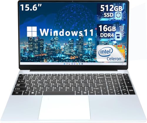 KUU Laptop Computer, 16 GB RAM 512GB SSD Gaming Laptop, Intel Celeron N5095, 15.6 Inch Laptop, Windows 11 Pro, 2.4G+5G WiFi, Webcam and Backlit Keyboard, Fingerprint Unlock