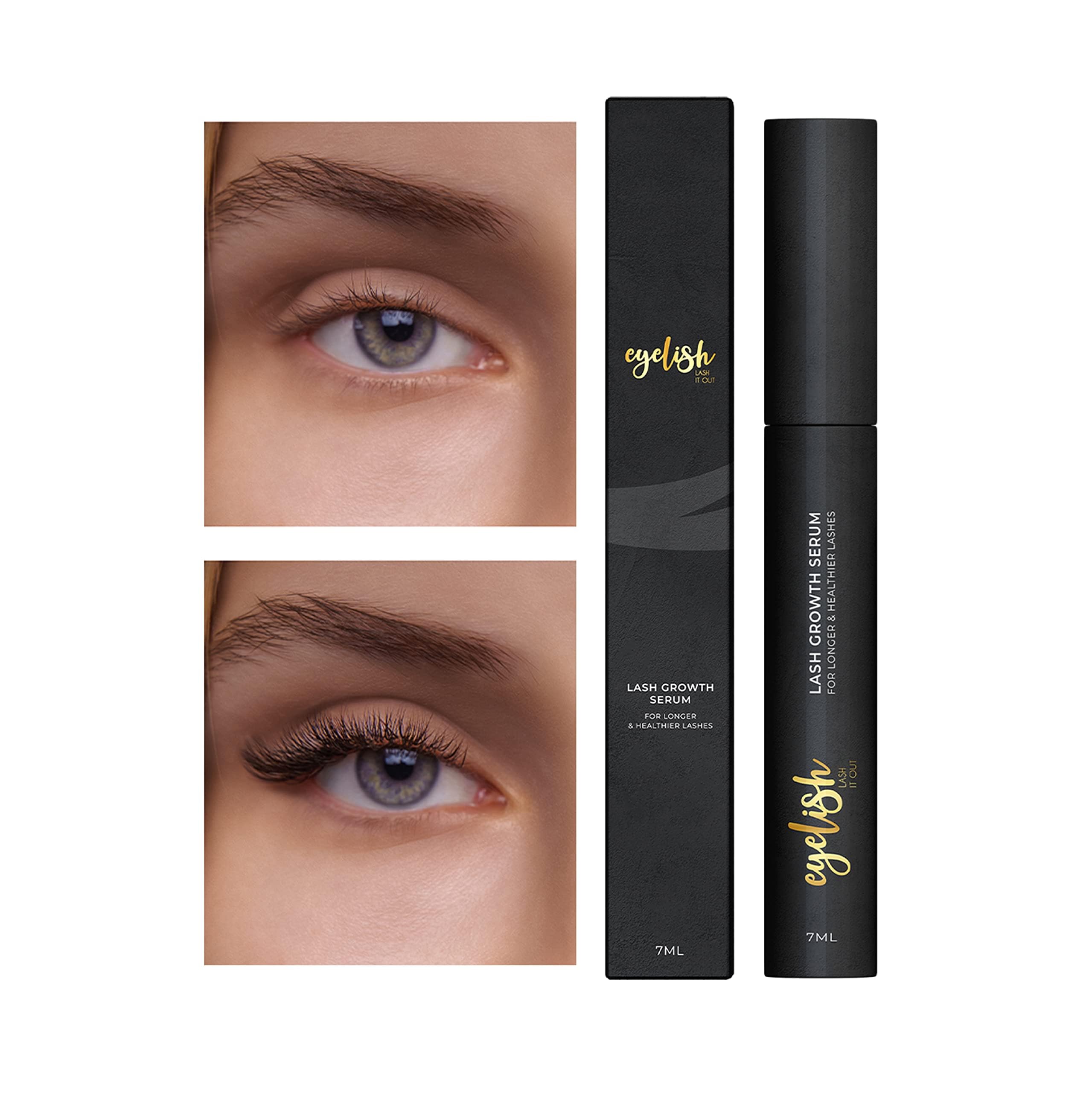 Eyelash Growth Serum Premium Lash Serum (7ml) Physician Developed - For Longer, Thicker, Healthier Natural Lashes - Lash Extensions Safe, Oil-free -6 Months Supply, 4-6 Weeks Results