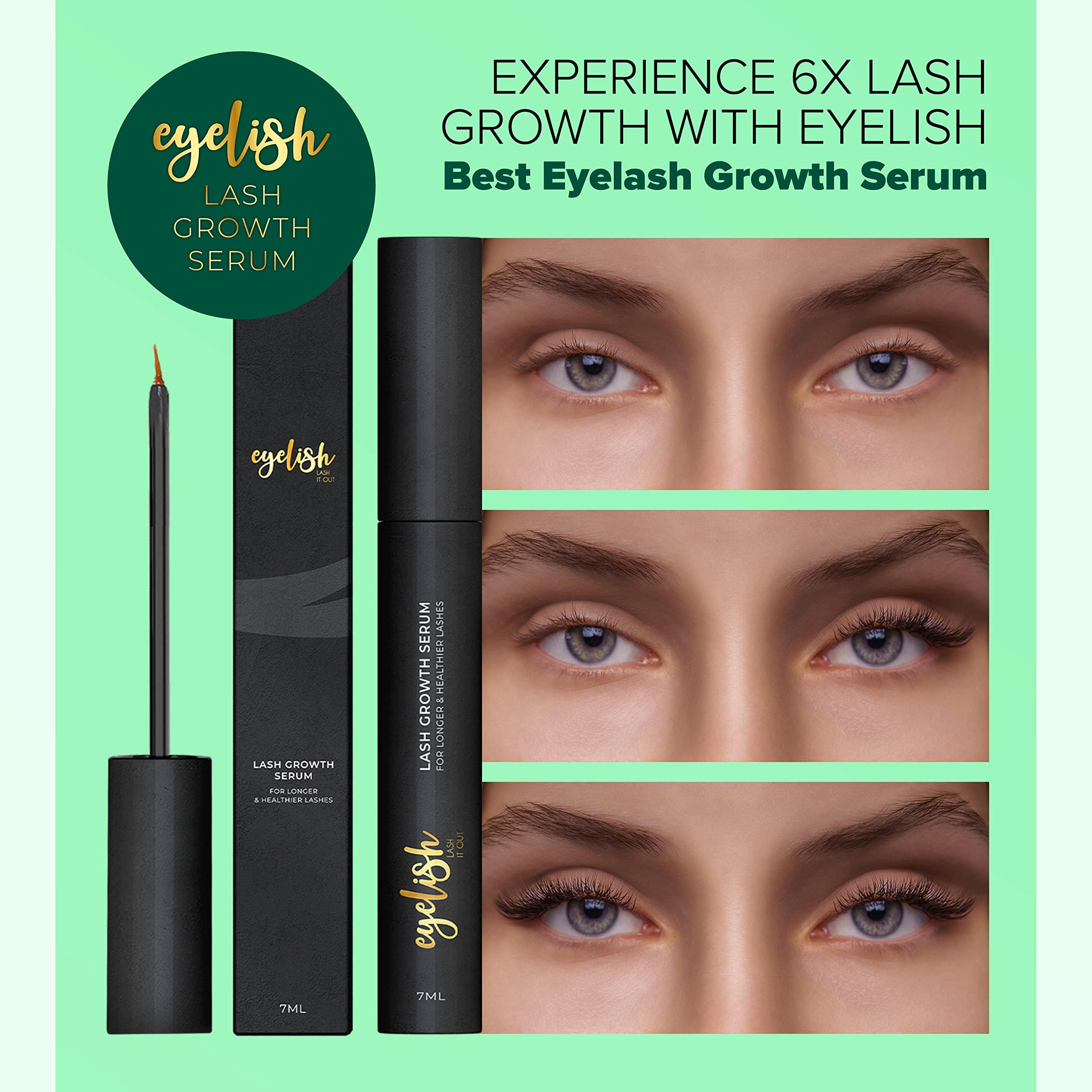 Eyelash Growth Serum Premium Lash Serum (7ml) Physician Developed - For Longer, Thicker, Healthier Natural Lashes - Lash Extensions Safe, Oil-free -6 Months Supply, 4-6 Weeks Results